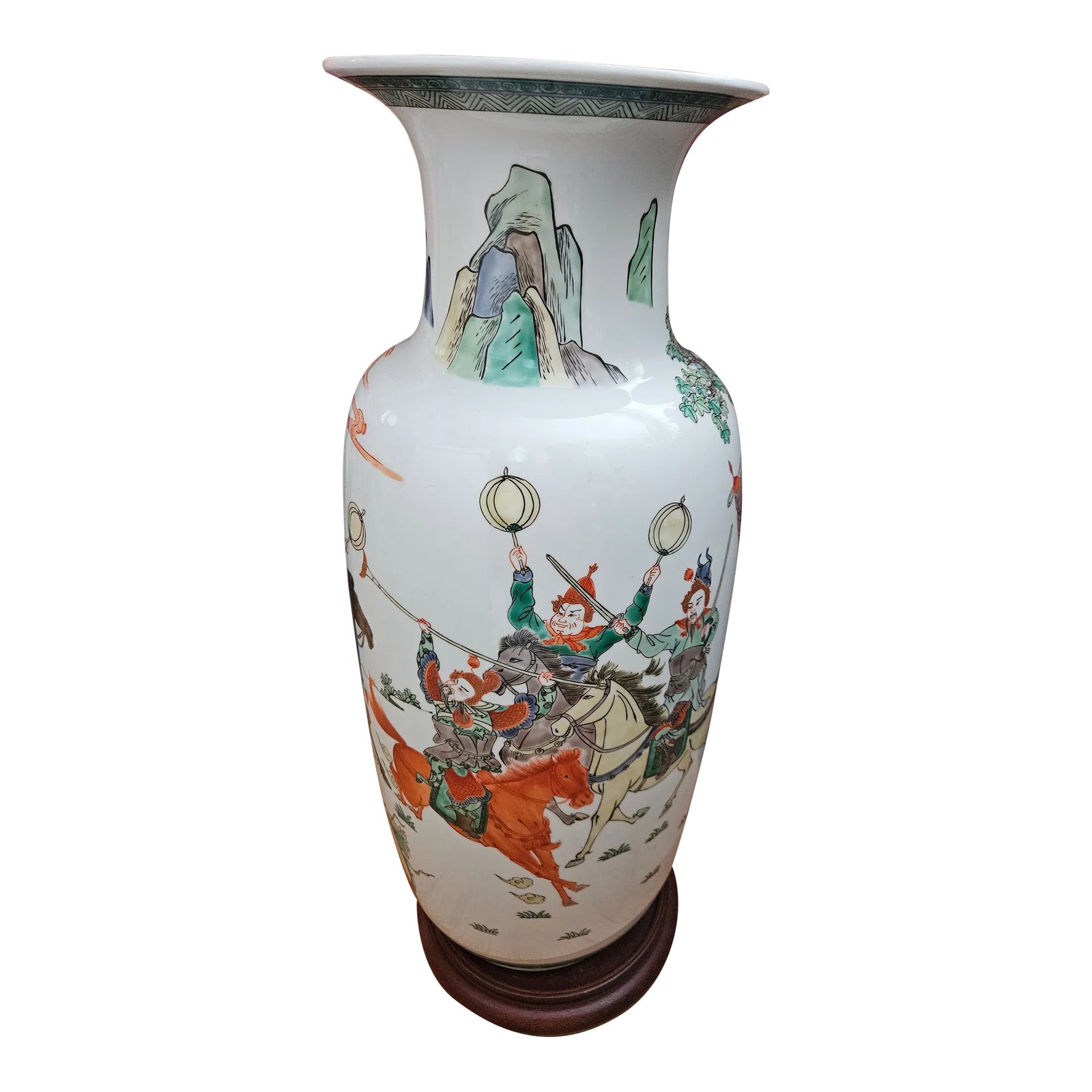 Tall Vintage Chinese Famille Verte Inverted Baluster Porcelain Vase ...
