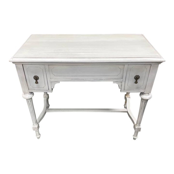 Refinished Antique Walnut Wood Table Desk, Distressed White | Chairish