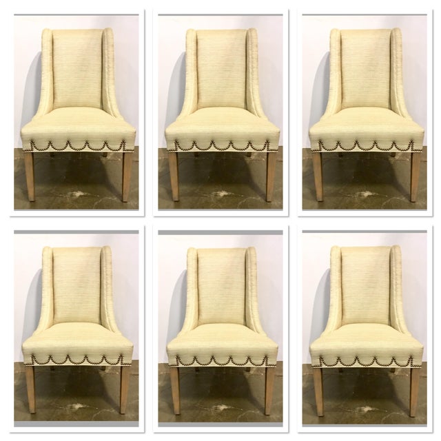 Large Modern Custom Cream Dining Chairs Set of Six | Chairish