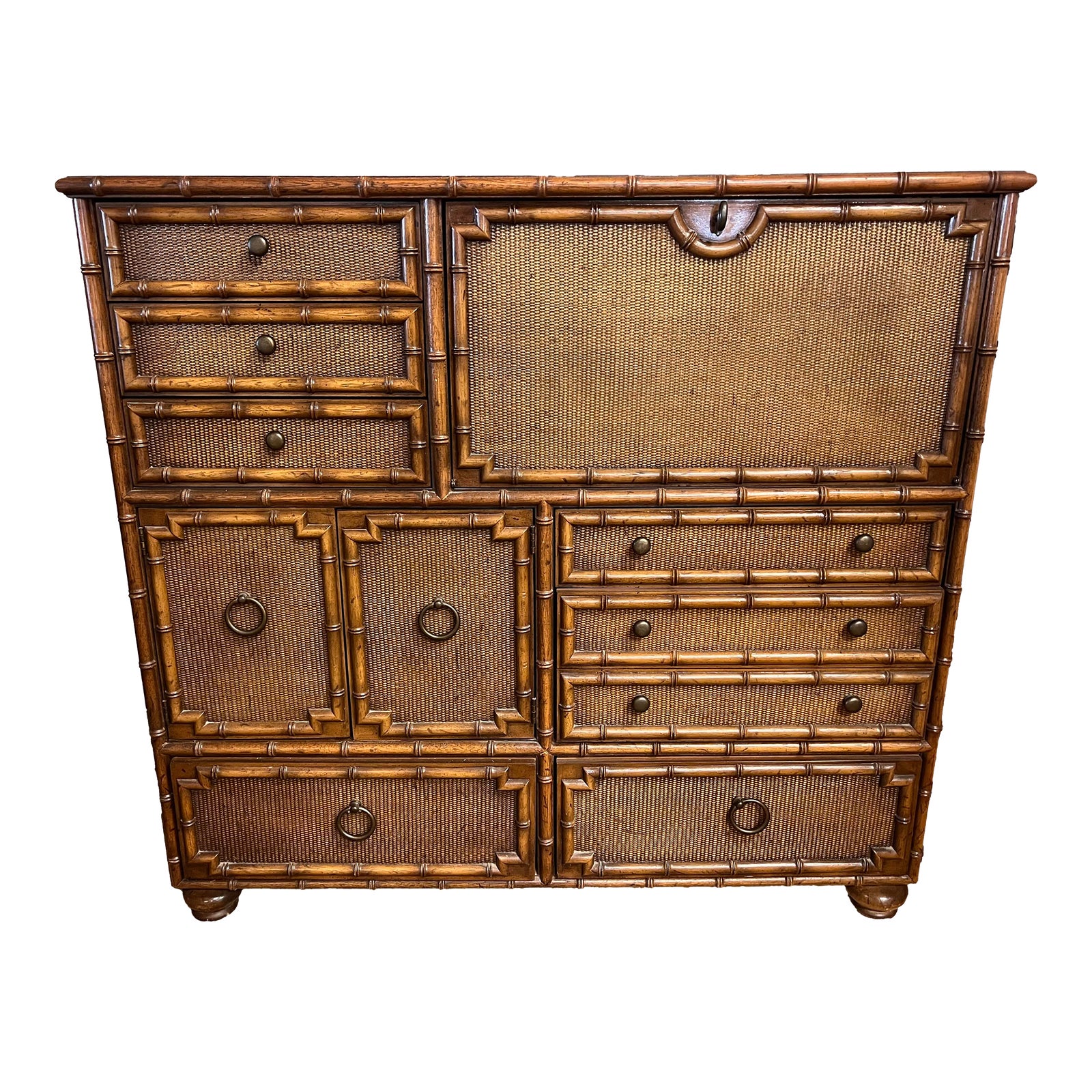 Mid Century Faux Bamboo and Rattan Chest Wardrobe With Secretary Desk ...