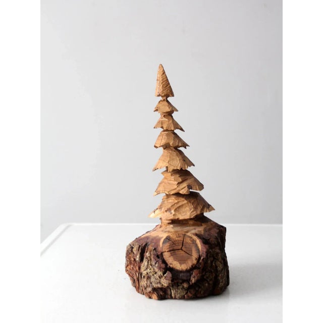 Vintage Carved Wood Tree Sculpture | Chairish