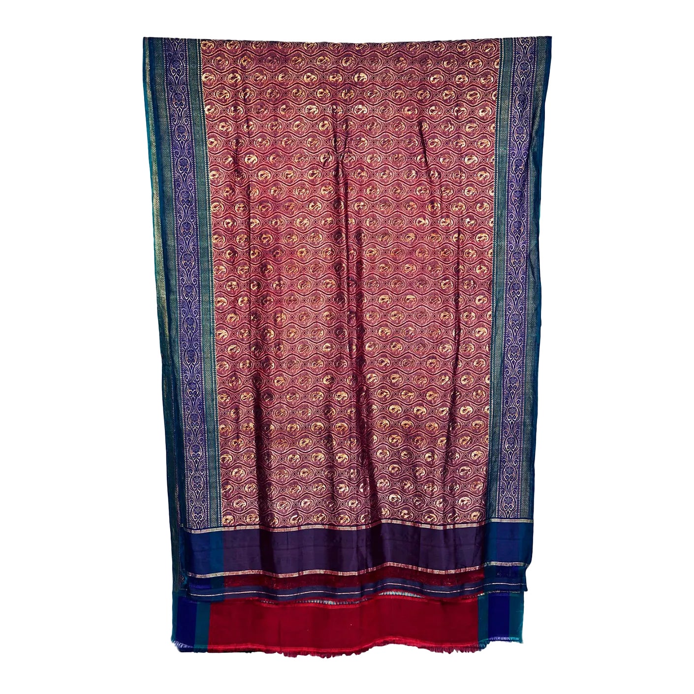 Mid 20th Century Vintage Silk Brocade Indian Sari Throw | Chairish
