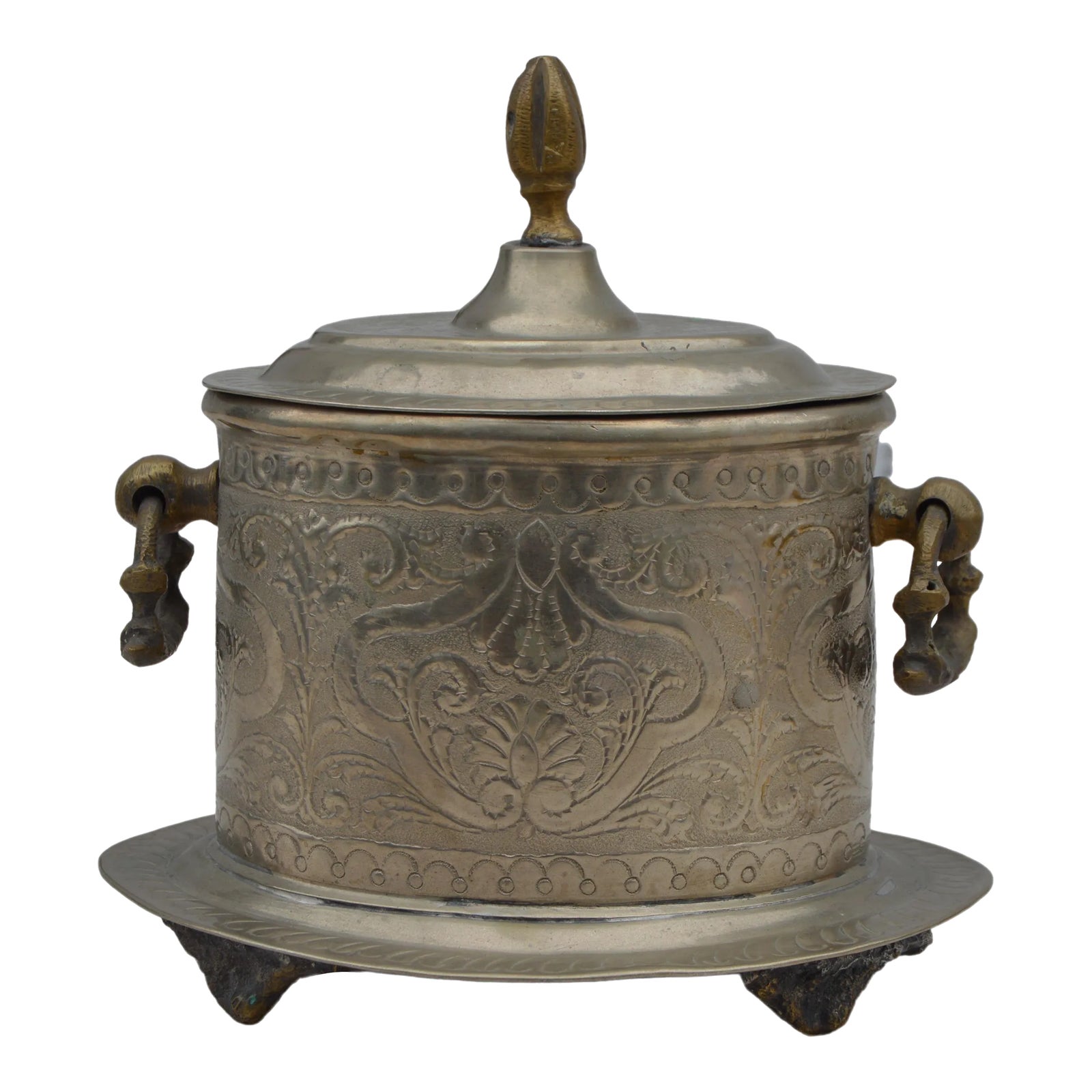 Antique Moroccan Brass & Silver Engraved Tea Box | Chairish