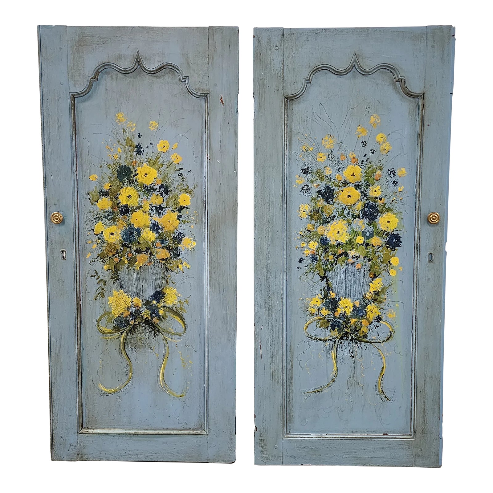 Vintage Hand Painted Door Panels-A Pair | Chairish