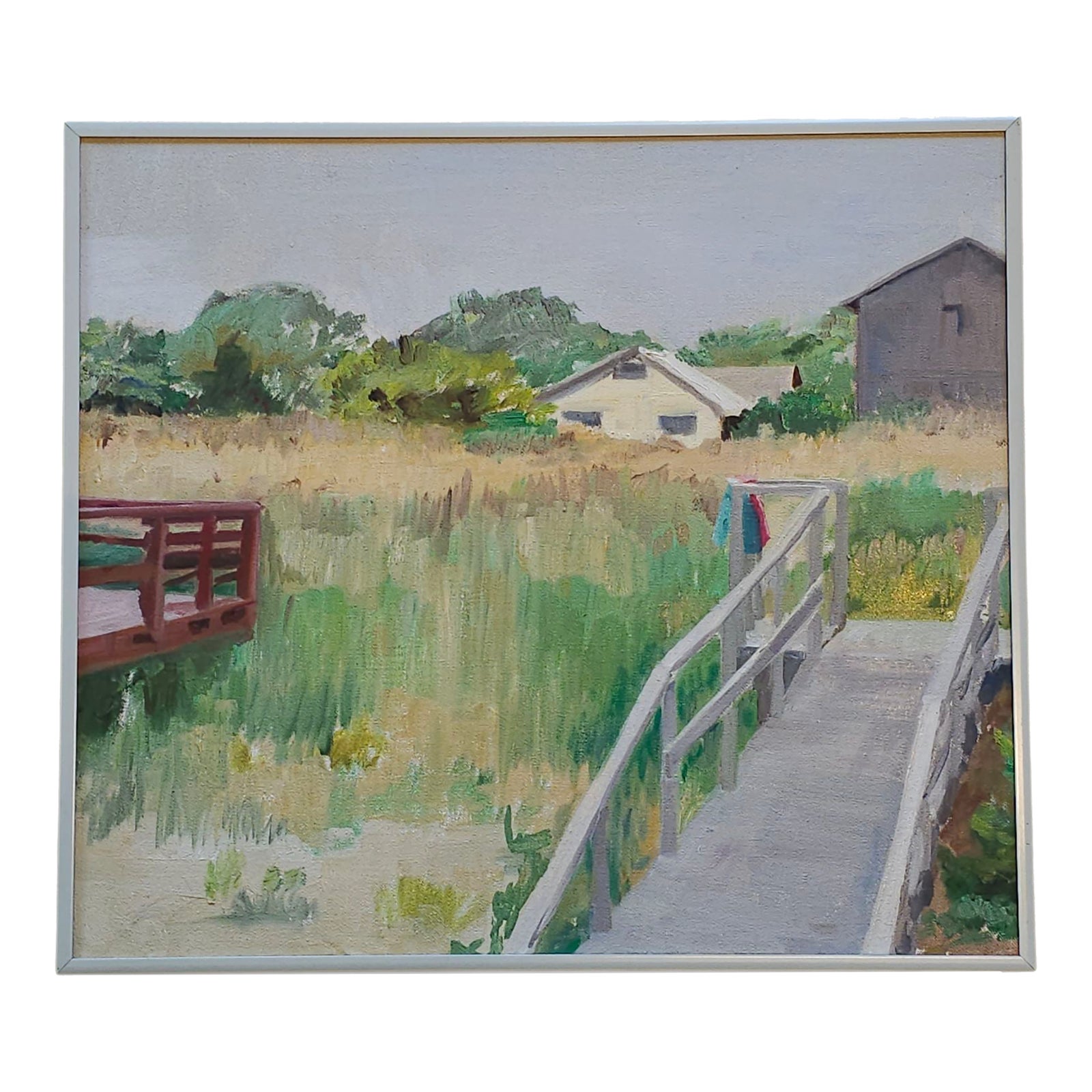 Late 20th Century Coastal Boardwalk Oil Painting, Framed | Chairish