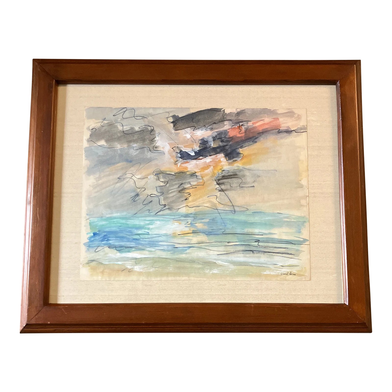 1970’s Original Emil John Hess Abstract Landscape/Seascape Watercolor ...