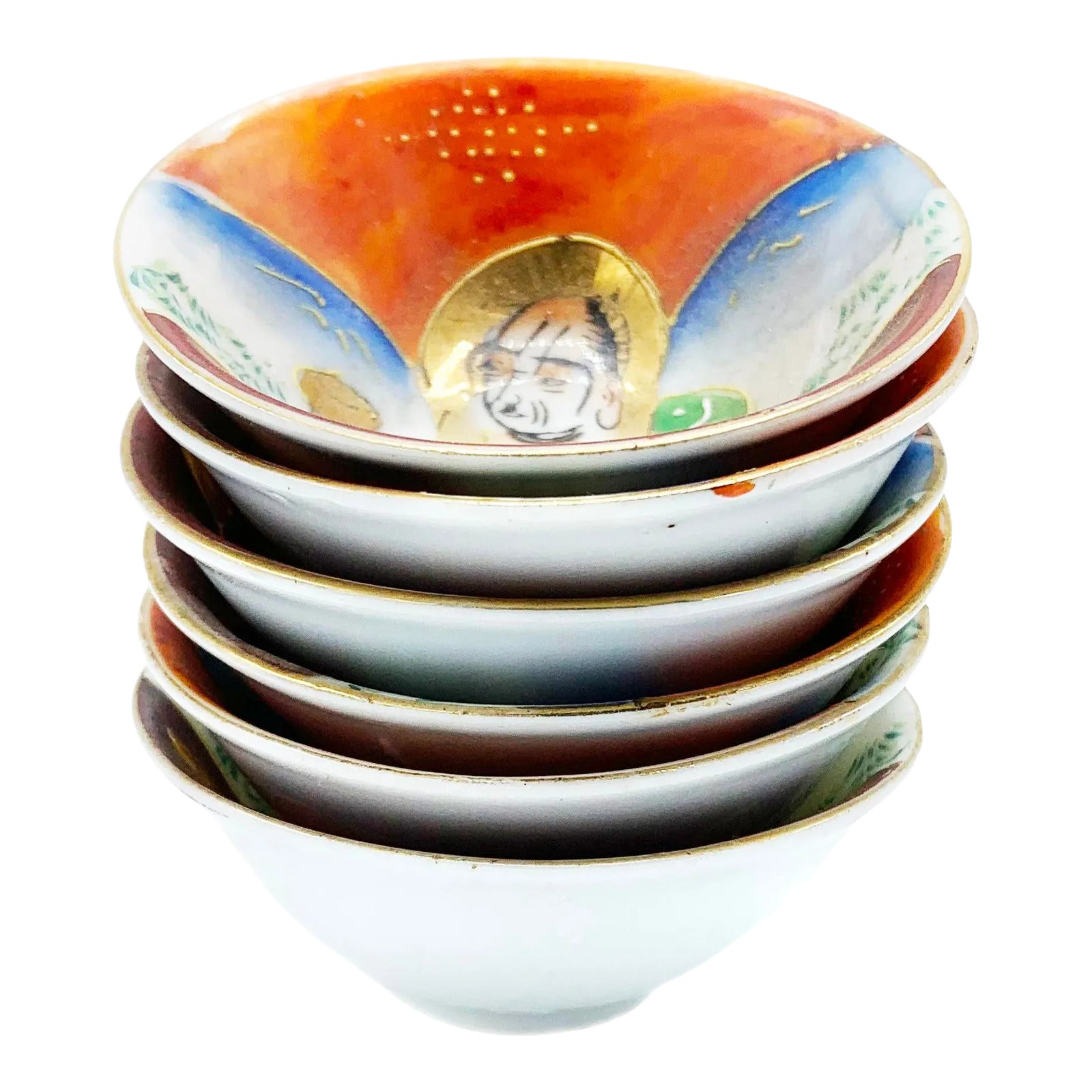 Art Deco Gilded and Enameled Satsume Finger Bowls - Set of 6 | Chairish