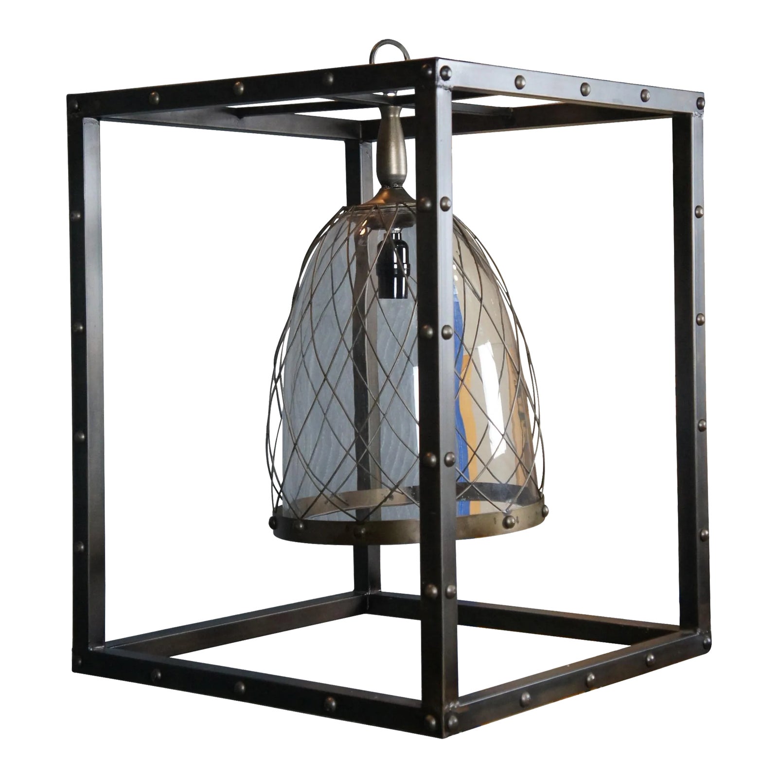 Vintage Karlin Industrial Nested Cage Glass Bell Pendant Light | Chairish