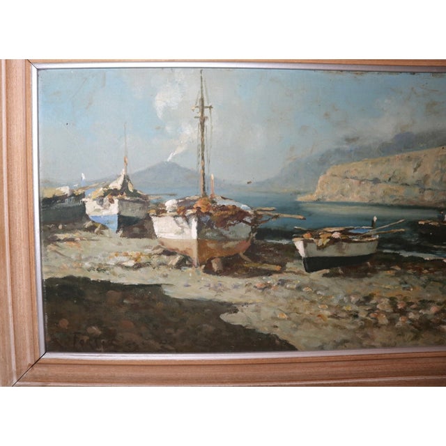 Antique Original f.g. Fortis Nautical Coast Shore Volcano Sail Boat Oil ...