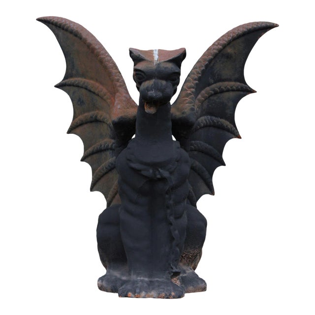 Early 20th Century Large Cast Iron Gargoyle Statue | Chairish