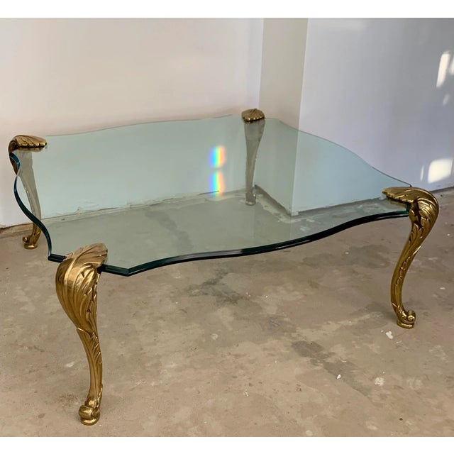 P. E. Guerin Brass Large Floating Glass Coffee Table | Chairish