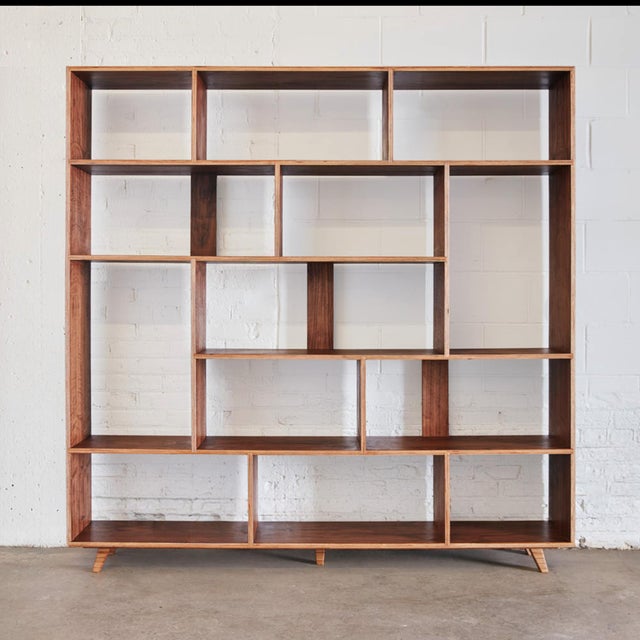 Modern Wood Geometric Bookcase - Walnut - 72" X 72" | Chairish