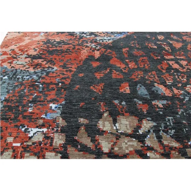 1990s Vintage Handwoven Rust/Multi Modern Wool and Silk Area Rug | Chairish