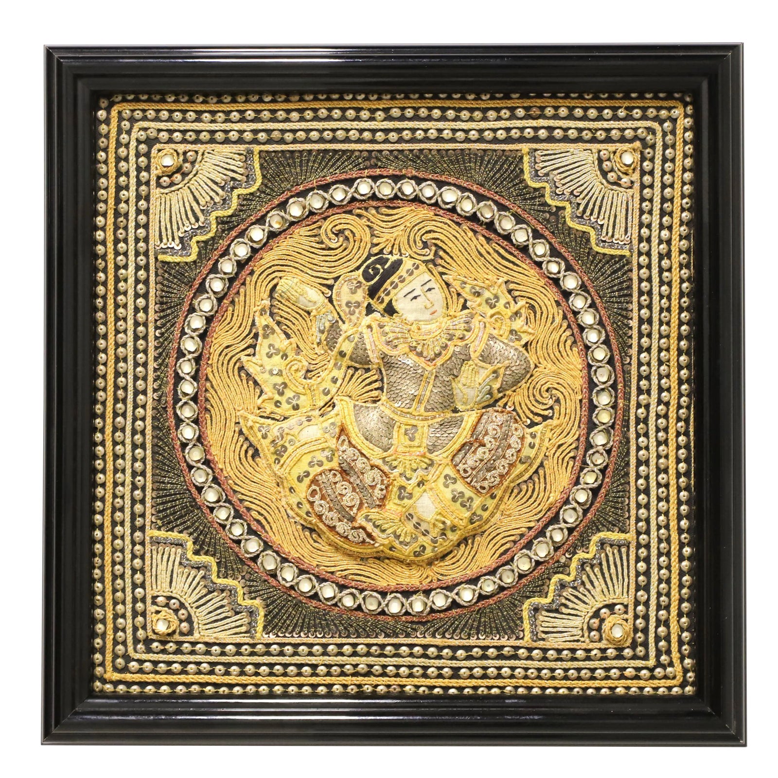 Mid 20th Century Framed Burmese 14 X 14 Kalaga Tapestry | Chairish