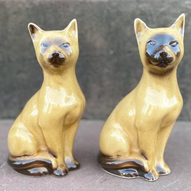 Mid 20th Century Ceramic Siamese Cats With Hand Painted Blue Eyes, Made ...