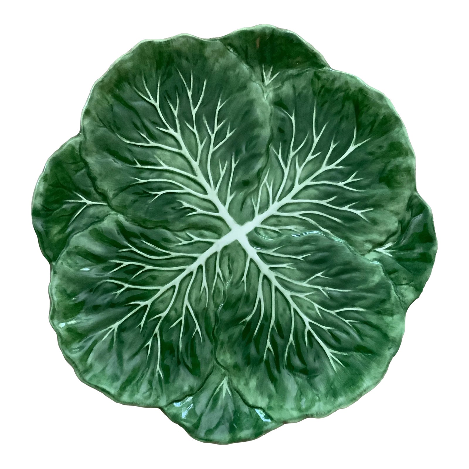 Large Vintage Green Ware Cabbage Platter | Chairish