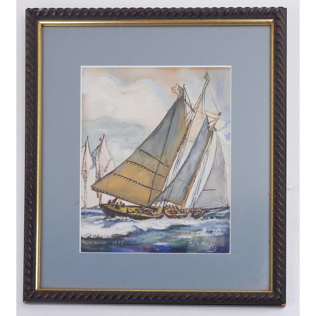 1958 America's Cup Yacht Race Watercolor Painting | Chairish