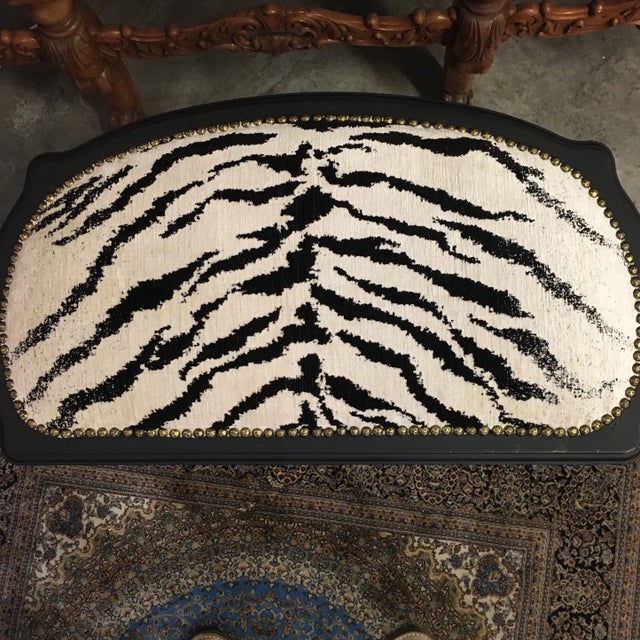 Zebra Print With Brass Nailhead Black Painted Bench | Chairish