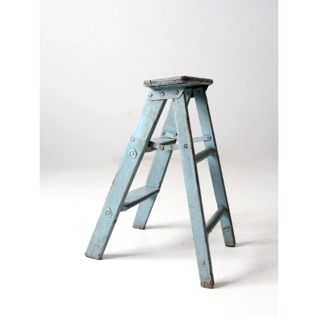 Vintage Wooden Blue Step Ladder | Chairish