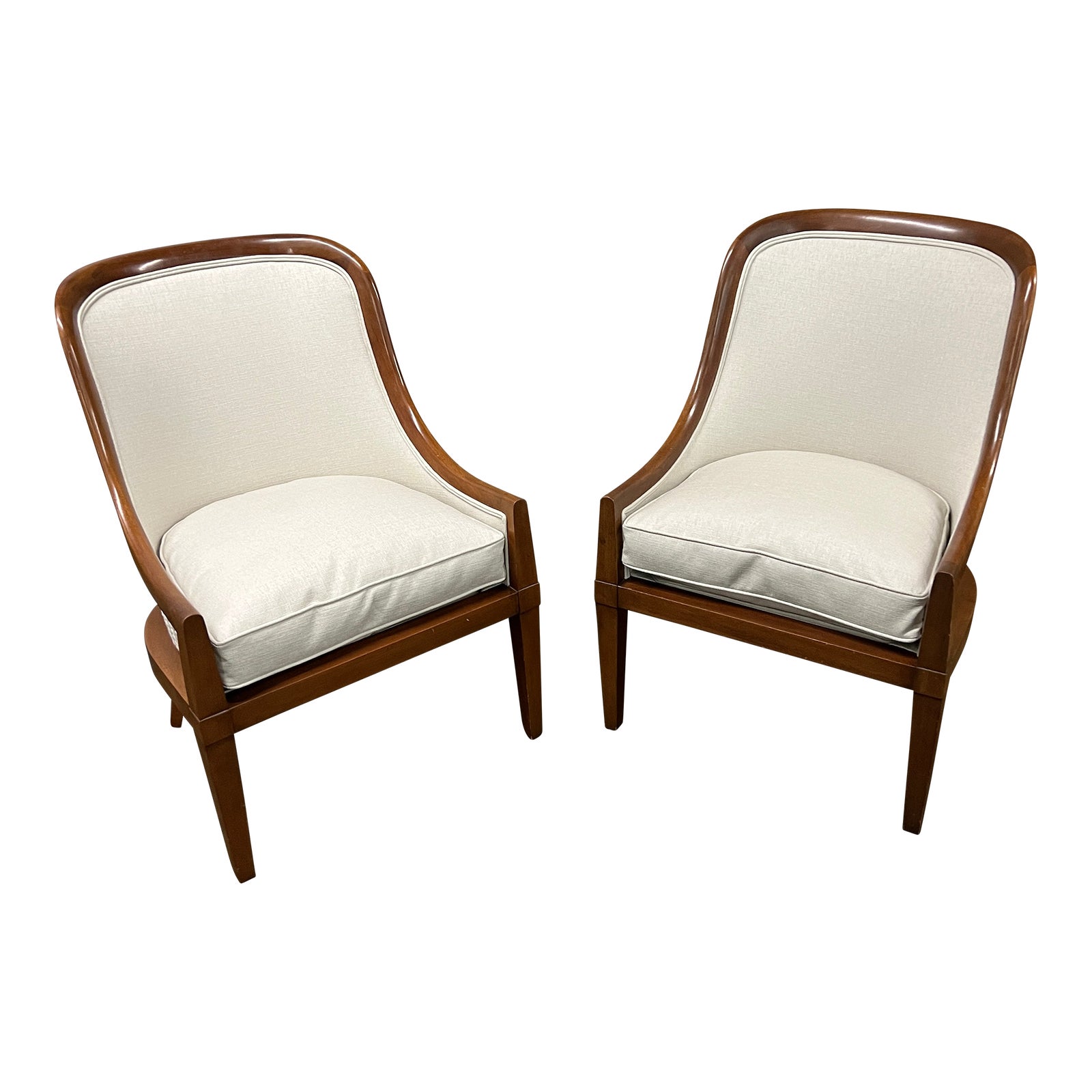 Pair of 1940s Spoon Back Lounge Chairs With Walnut Frames | Chairish