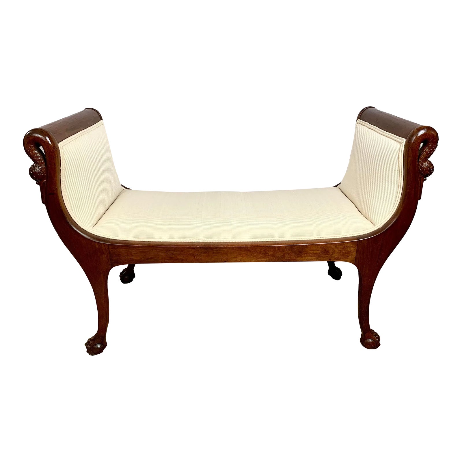 Late 19th Century French Empire Style Walnut Bench With Swan ...