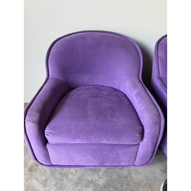 Post-Modern Purple Upholstered Swivel Lounge Chairs - a Pair | Chairish
