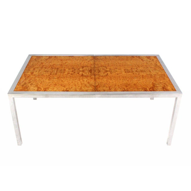Mid-Century Modern Chrome Burl Wood Dining Conference Table With Two ...
