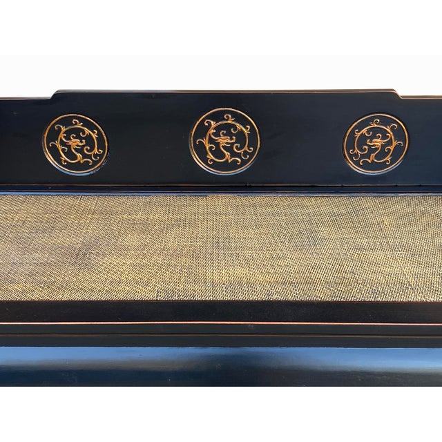 Chinese Solid Wood Black Lacquer Golden Dragon Relief Motif DayBed ...