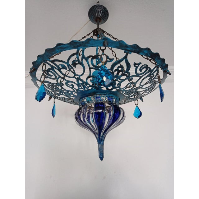 90s Chandelier Vintage Wrought Iron Lighting Ceiling Pendant | Chairish