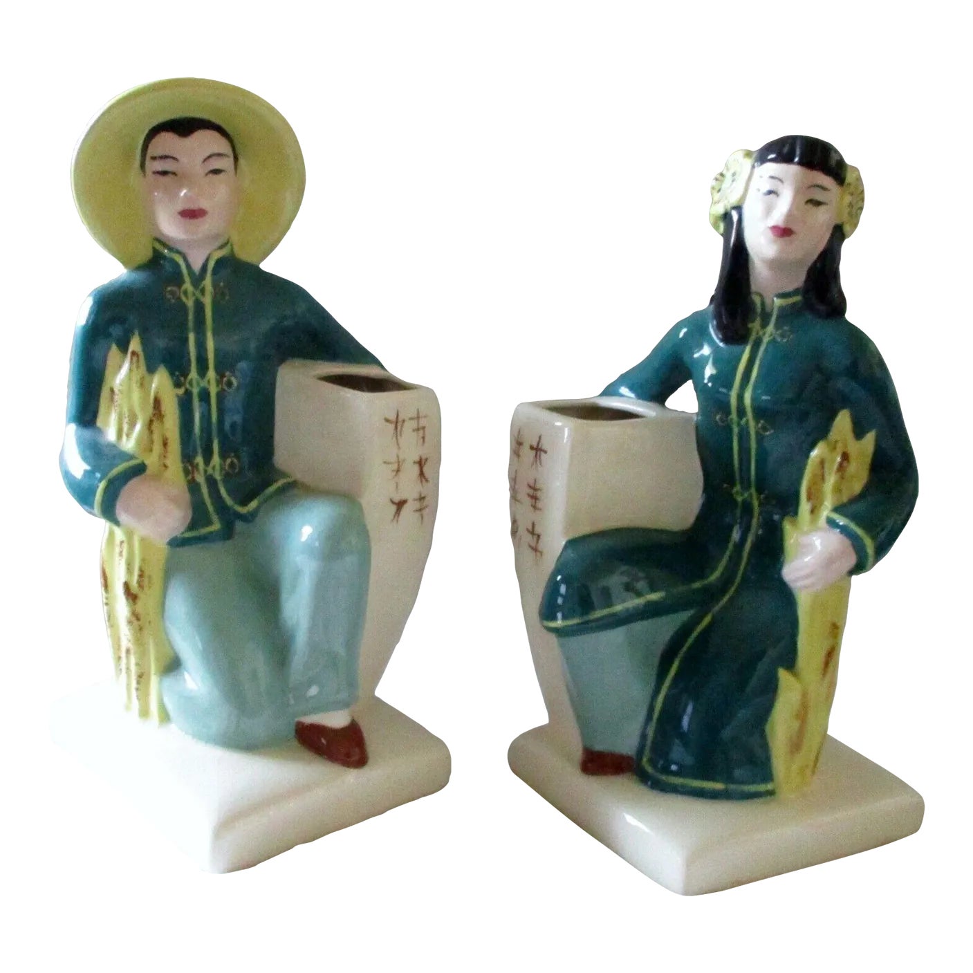 Weil Ware Pottery 1940's Made in California Pair of Asian Man & Woman ...