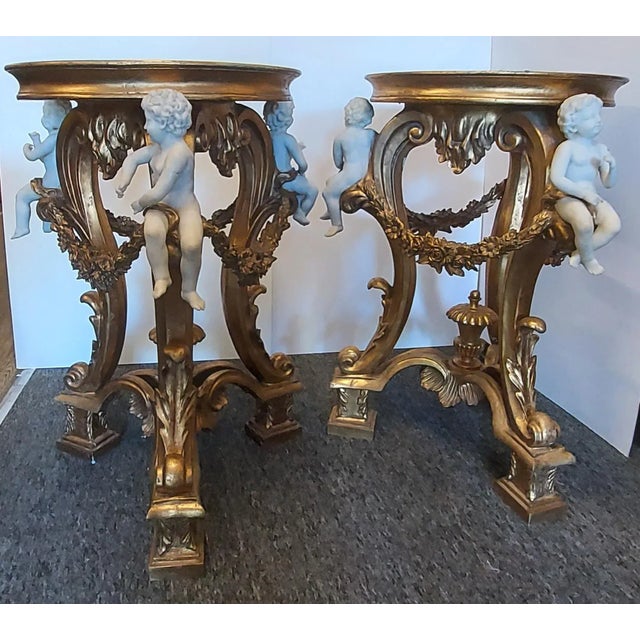 1950s French Mid Century Marble Top Cherub Tables - Set of 2 | Chairish