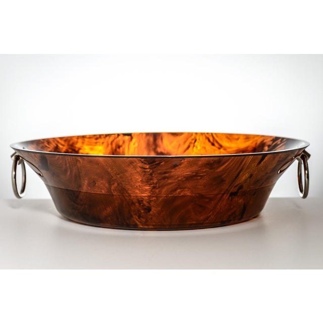 Italian Large Faux Tortoise Shell Bowl With Chrome Handles, 1970s ...