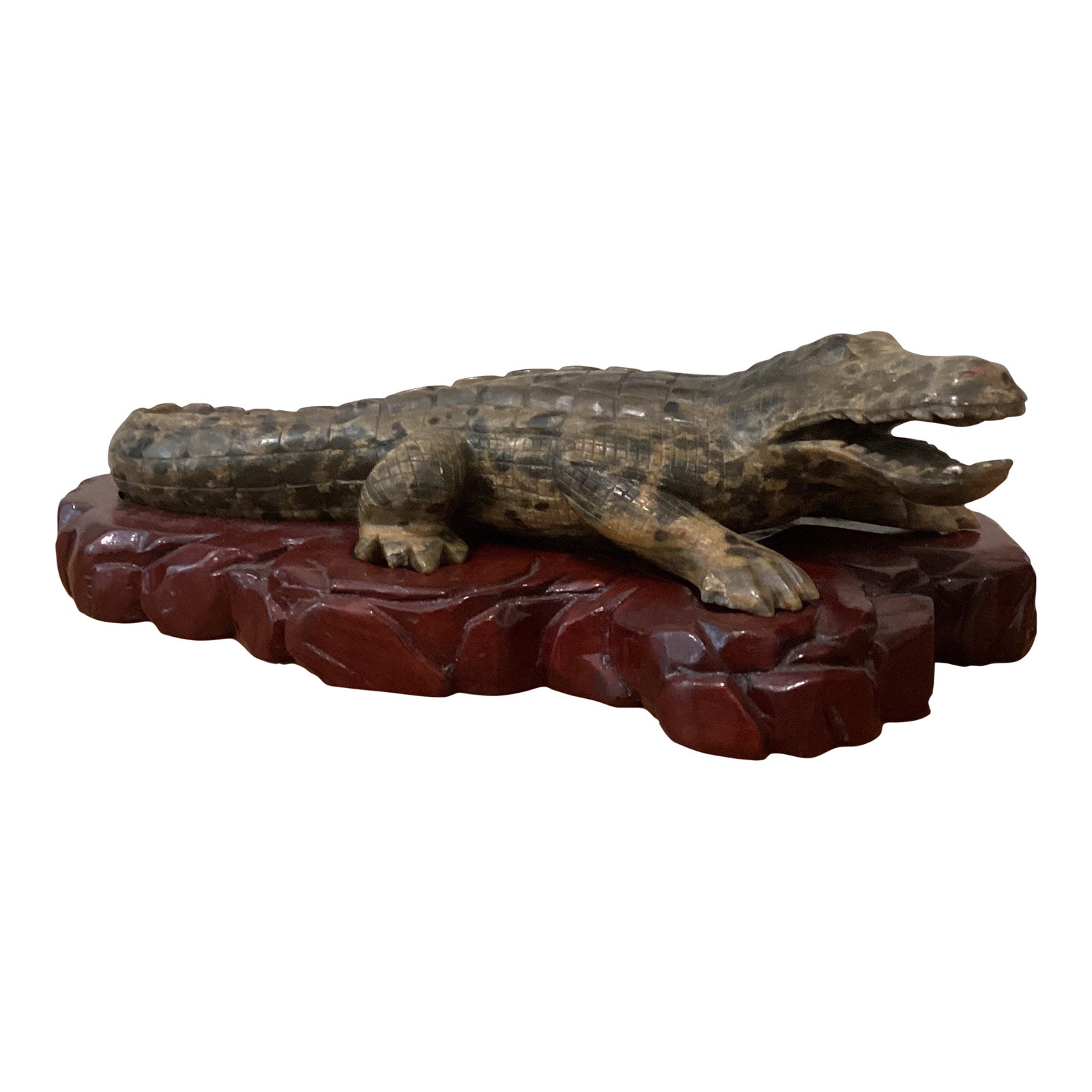 Mid 20th Century Hand Carved Stone Alligator / Crocodile Sculpture on ...