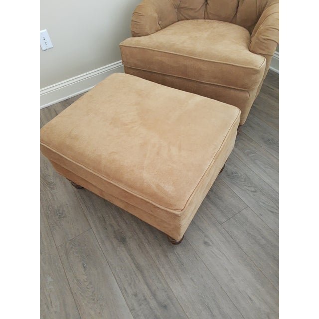 Contemporary Woodmark Chair and Ottoman | Chairish