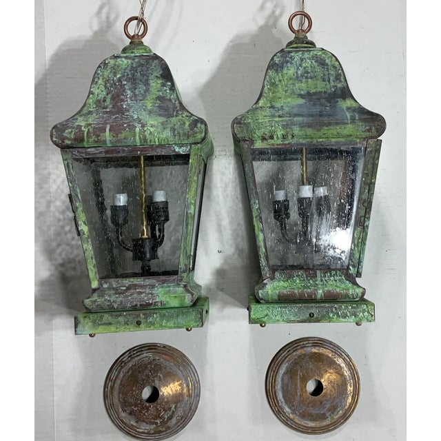 1990s Four Sides Solid Brass Hanging Lanterns - a Pair | Chairish