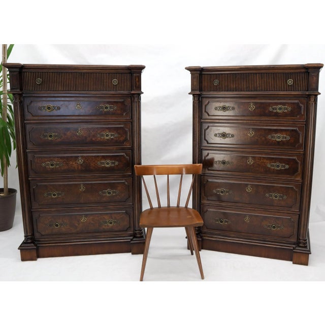 Pair of Tall 6 Drawers Burl Wood Dressers Chairish