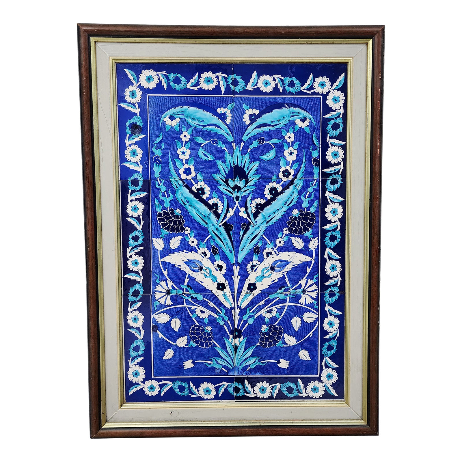 20th Century Anatolian Engraved Ceramic Tile With Wooden Frame | Chairish