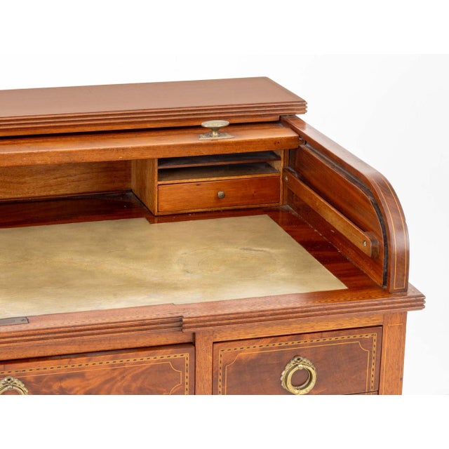Edwardian Mahogany Inlaid Tambour Cylinder Desk | Chairish