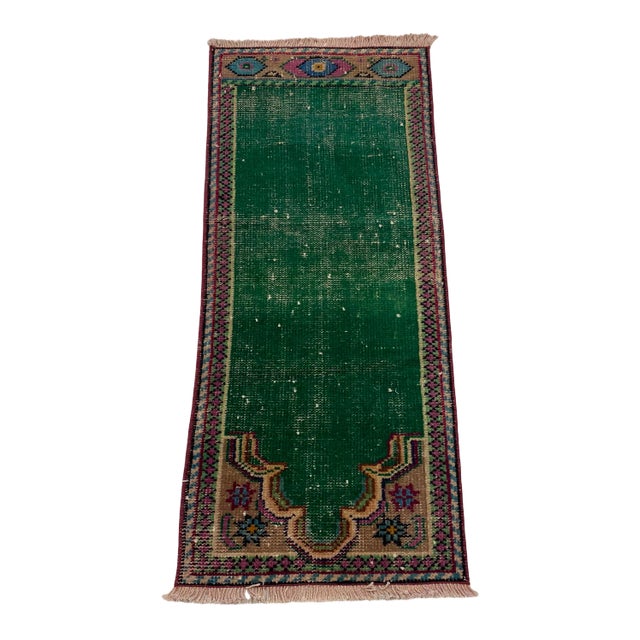 1960s Vintage Green Color Natural Pastel Rug | Chairish