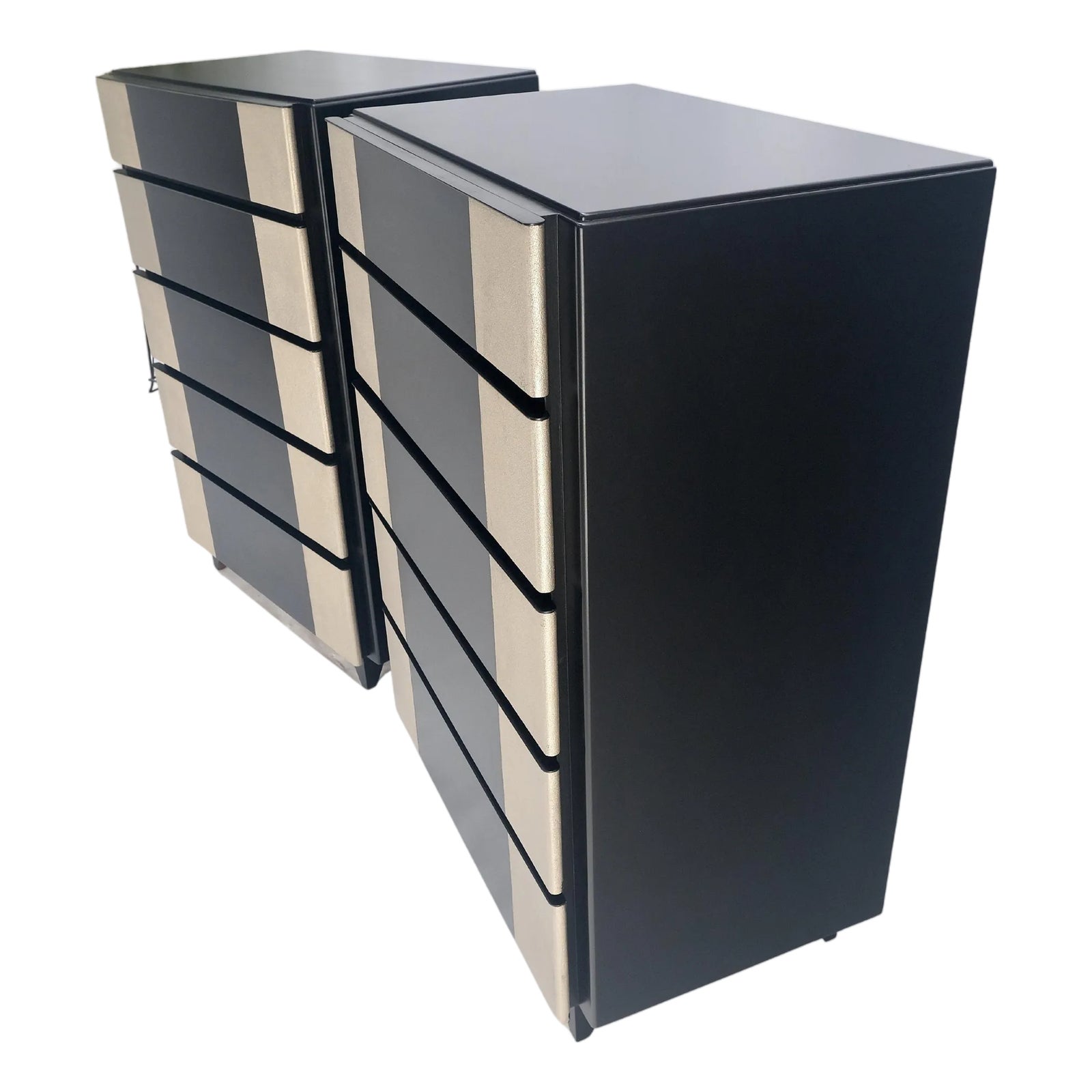 Pair Black Lacquer & Silver Fitted Drawers Flip Top Vanity Chest ...