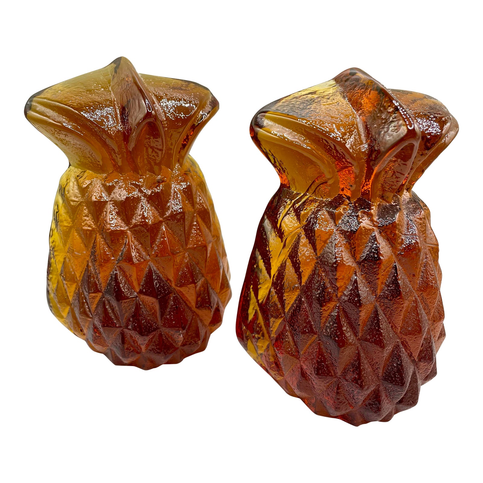 1970s Blenko Amber Glass Pineapple Bookends - a Pair | Chairish