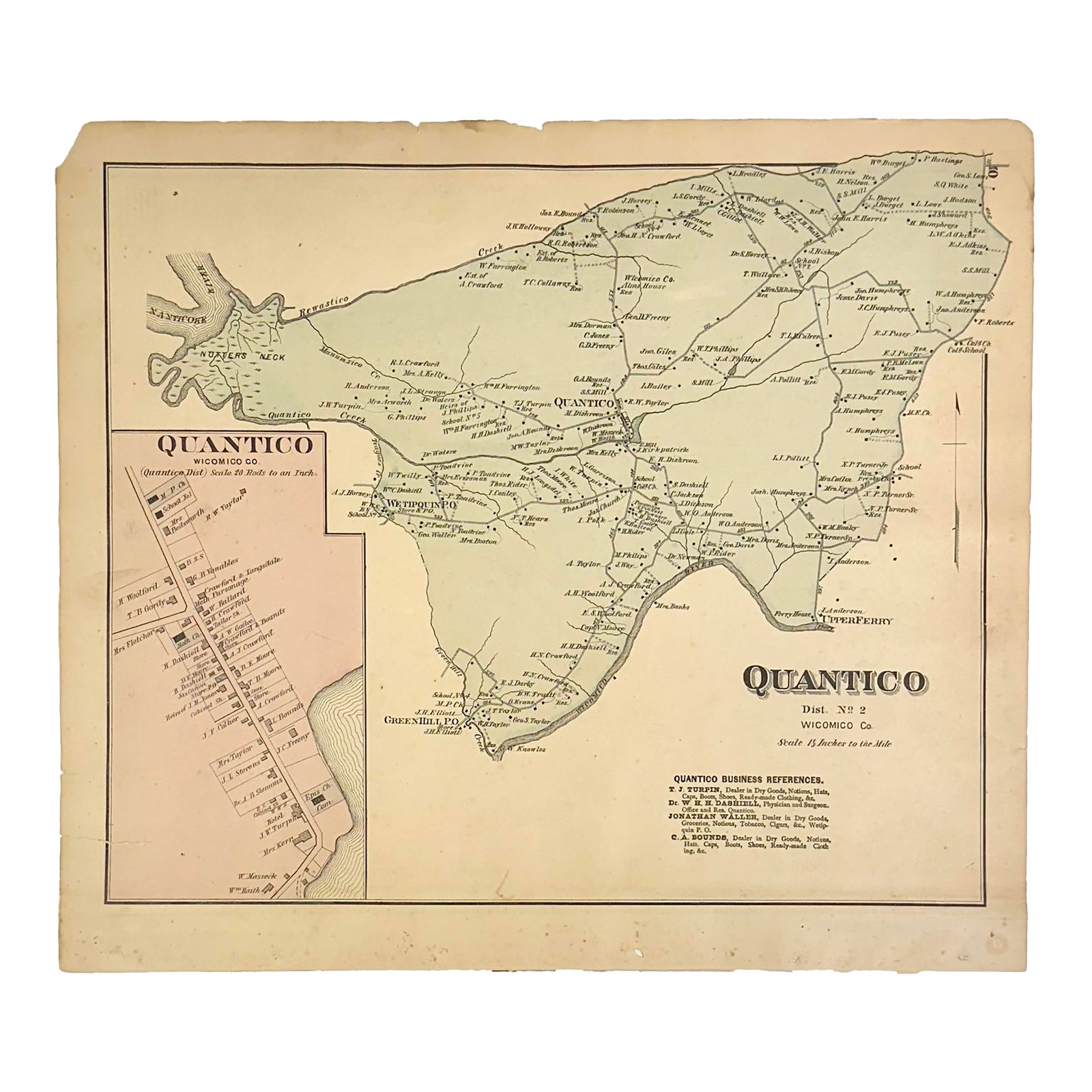 Quantico, Upper Ferry & Greenhill Maryland (Wicomico County) Map, 1877 ...