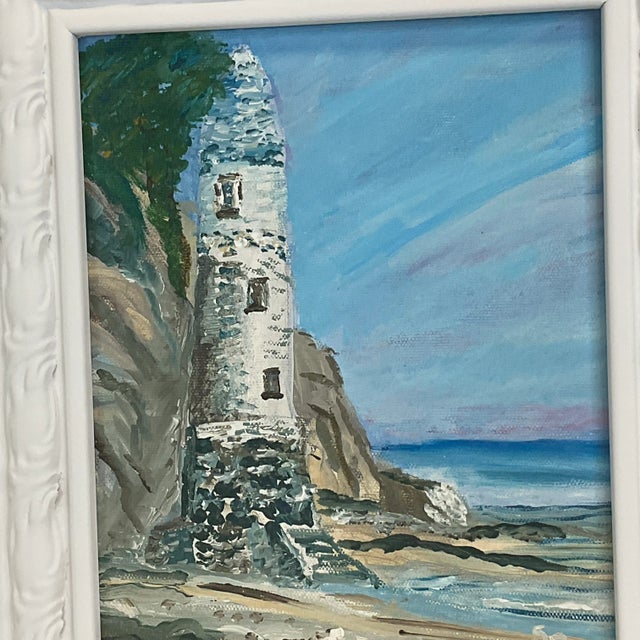 1980s Coastal Original Oil Painting of a Lighthouse by the Sea, Artist ...