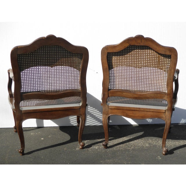 Vintage French Country Carved Wood & Cane Accent Chairs - A Pair | Chairish