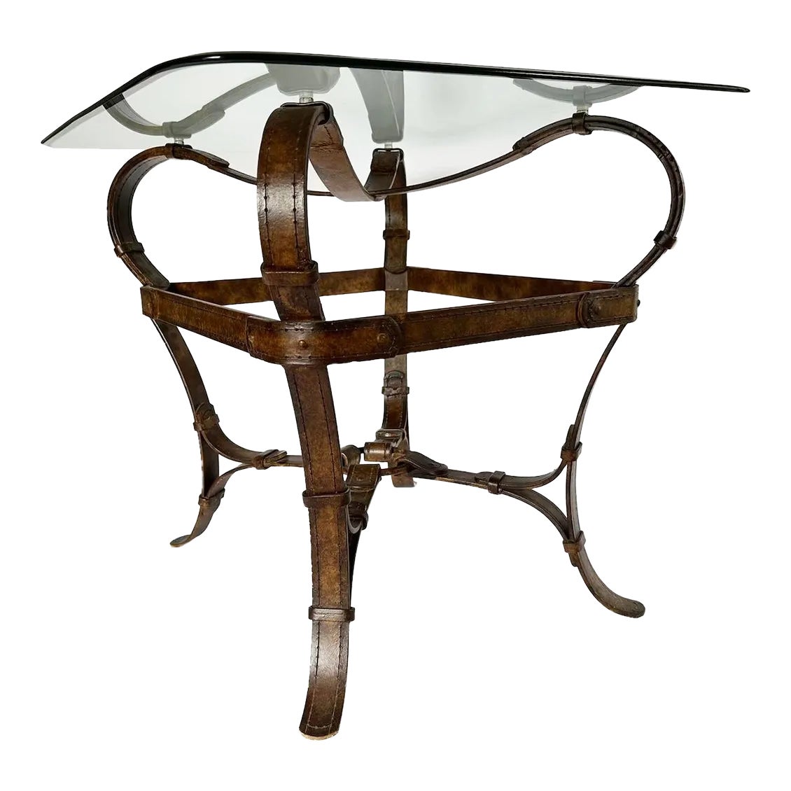 Equestrian Jacques Adnet Style Bridle Harness Side Table | Chairish