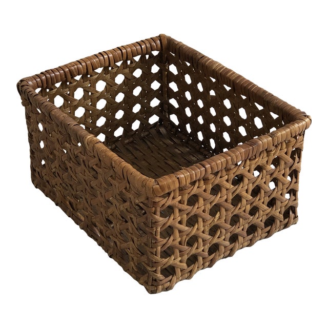 Vintage Mid-20th Century Cane & Wicker Basket | Chairish