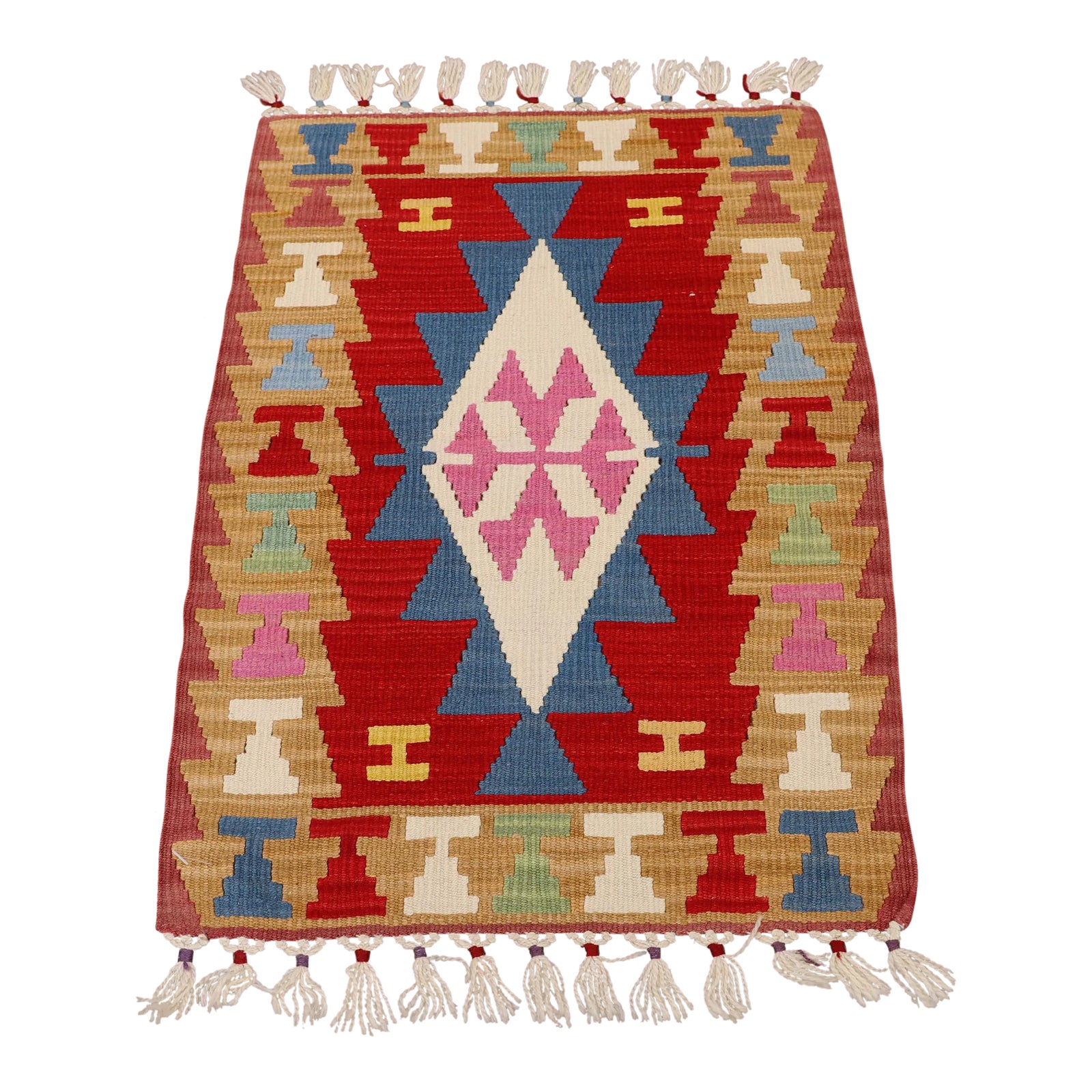 1970s Tribal Style Geometric Design Hand Knotted Red Oushak Accent ...