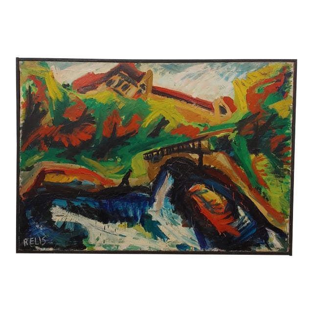 1959 Signed Abstract Expressionist Oil Painting on Canvas, Framed ...