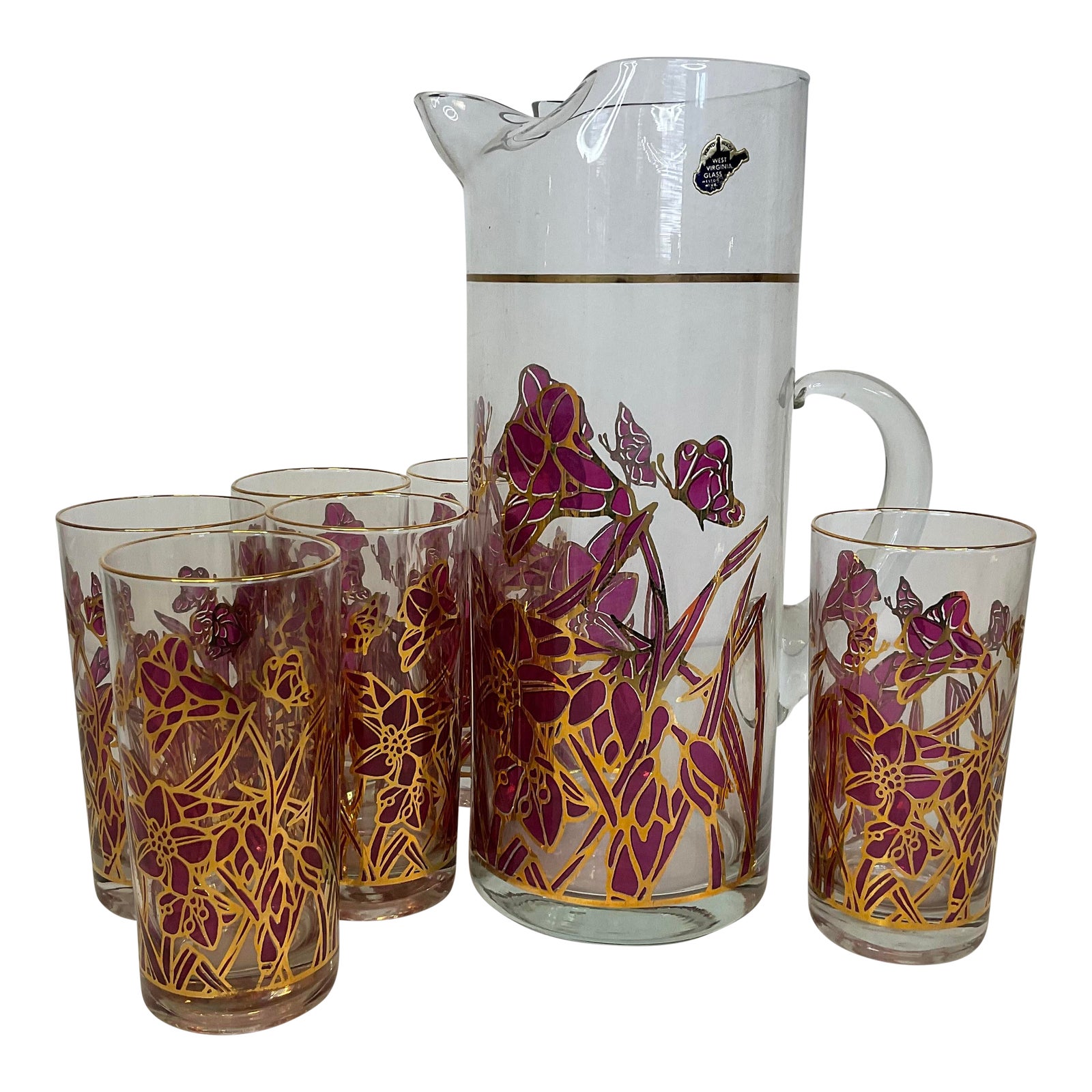 1960s Vintage Hollywood Regency Tom Collins Pitcher Set, West Virginia ...