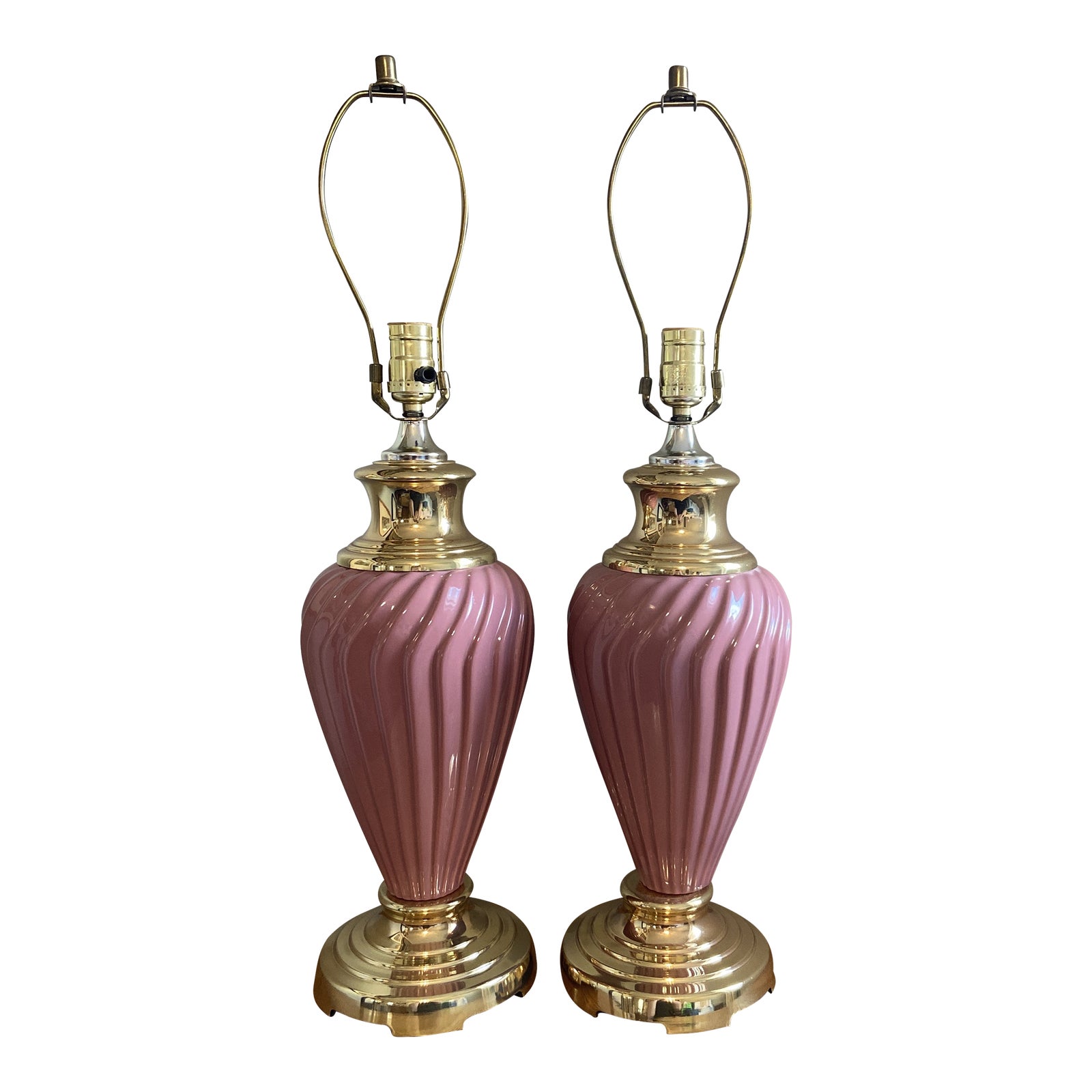 Pair of Late 20th Century Postmodern Dusky Pink and Gold Lamps With ...